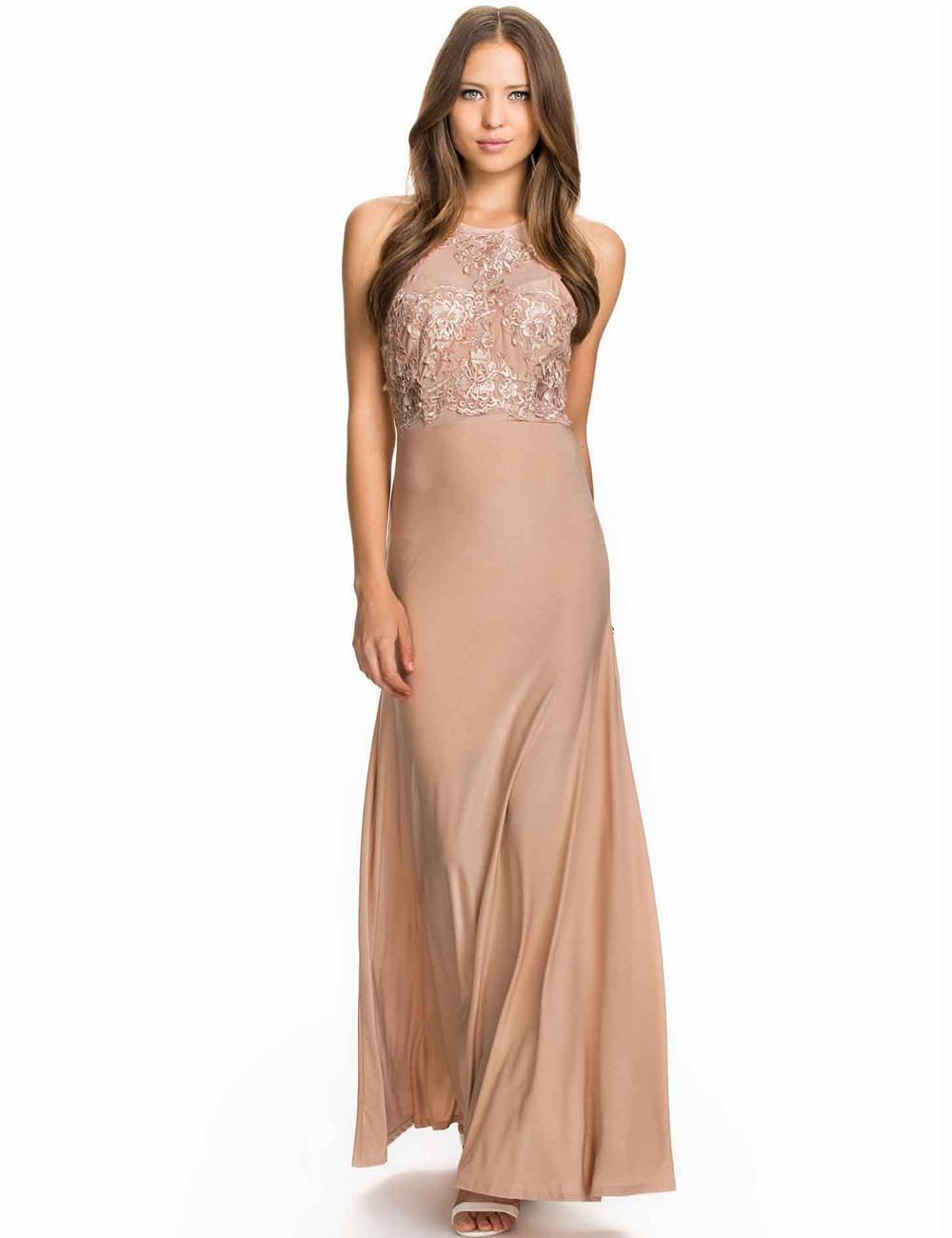 Skin color evening dress features sleeveless wholesale online