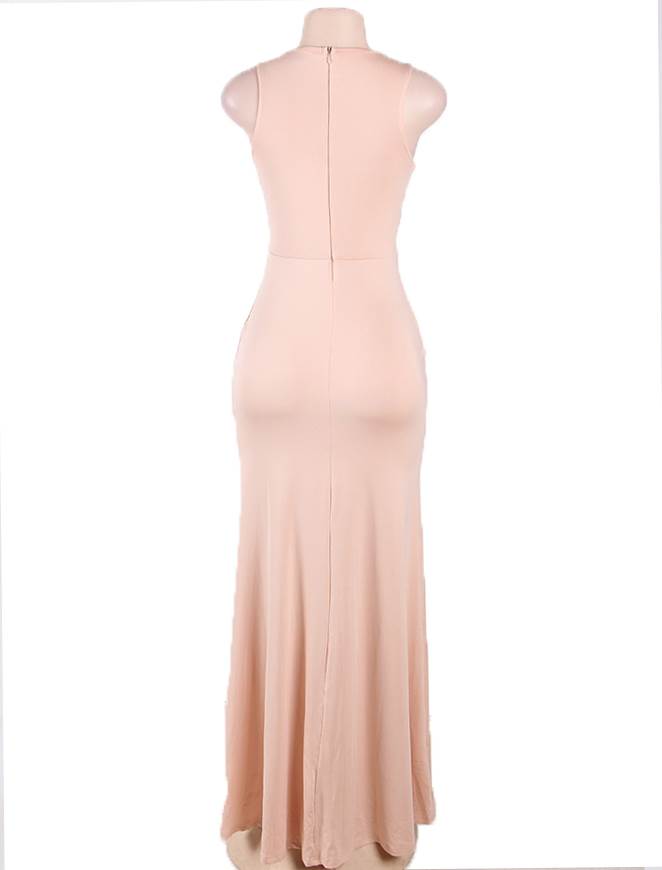 Skin color evening dress features sleeveless wholesale online
