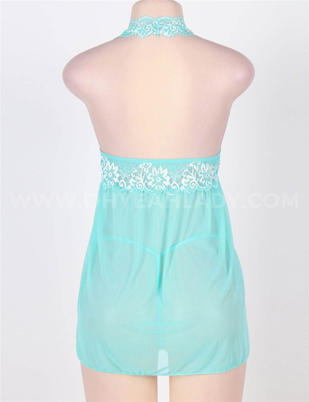 Sexy Plus Size Green Floral Halter Babydoll Lingerie Set