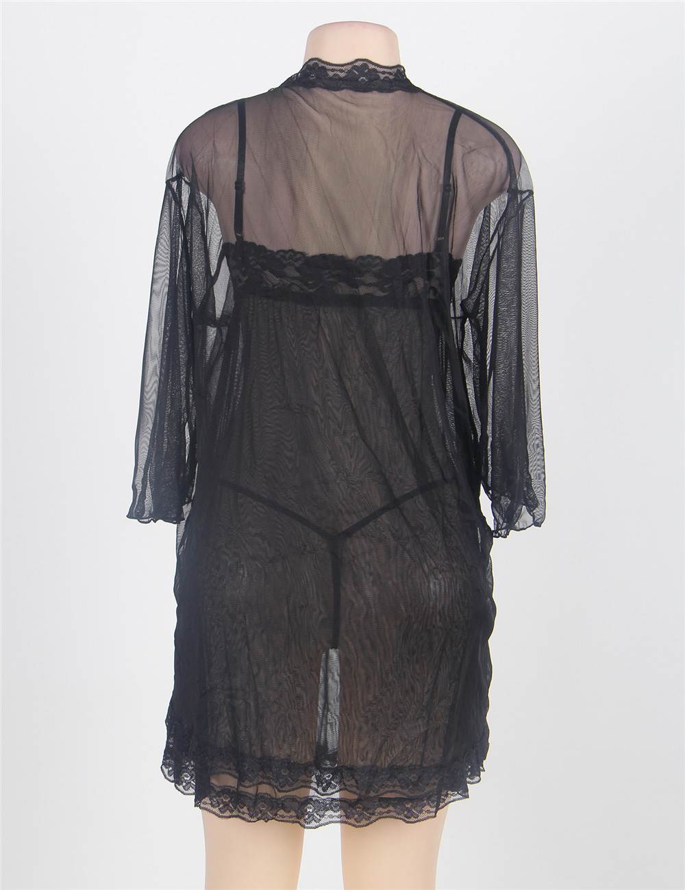 Women Black 3 pcs Plus Size Transparent Babydoll Set Wholesale