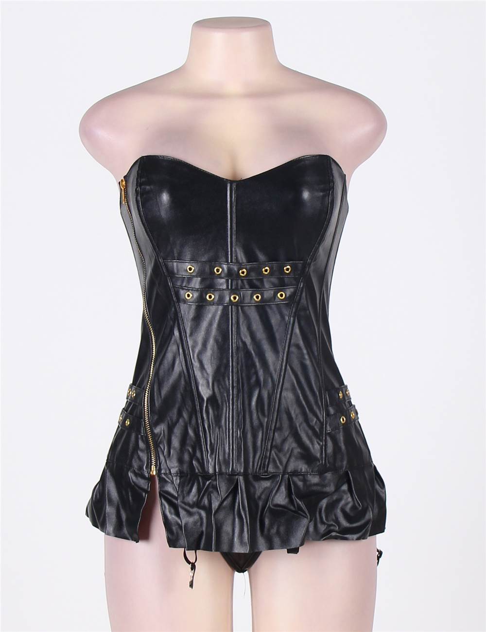 Sexy Black Leather Corset Dress With Garter Ohyeah