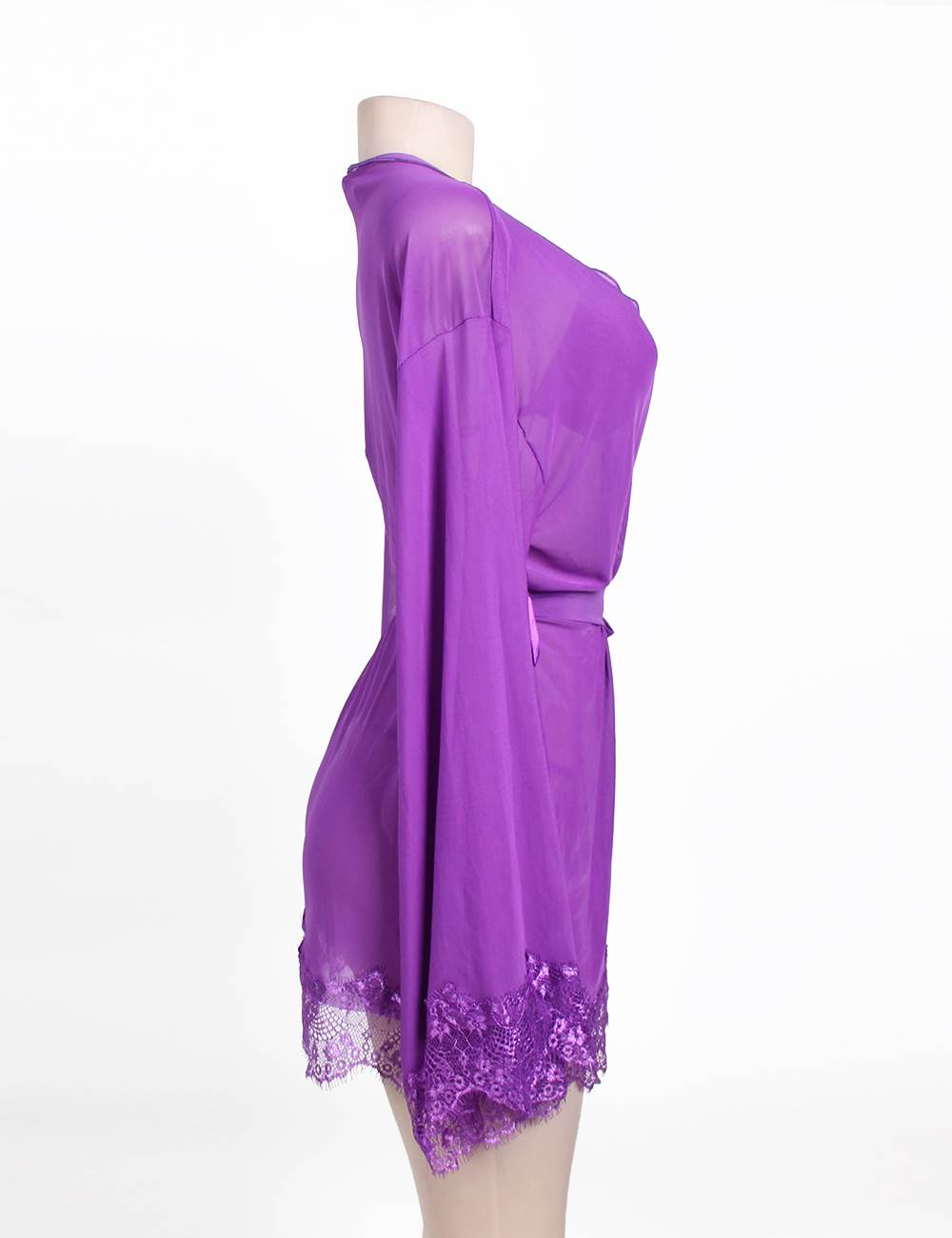 Flirting Midnight Purple Sheer Mesh And Eyelash Lace Robe Set