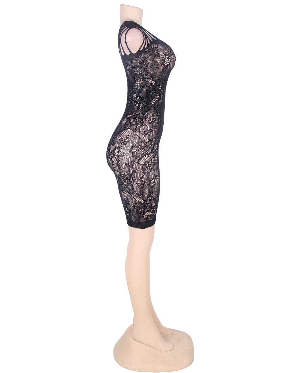 Black Strappy Lace Fence Net Bodystocking | Ohyeah