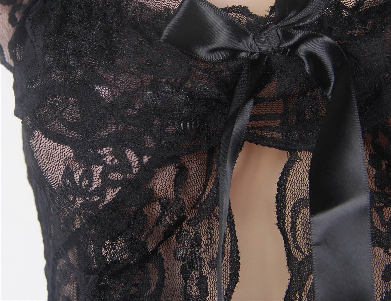 Wholesale Black Floral Sheer Lace Fly-Away Plus Size Babydoll