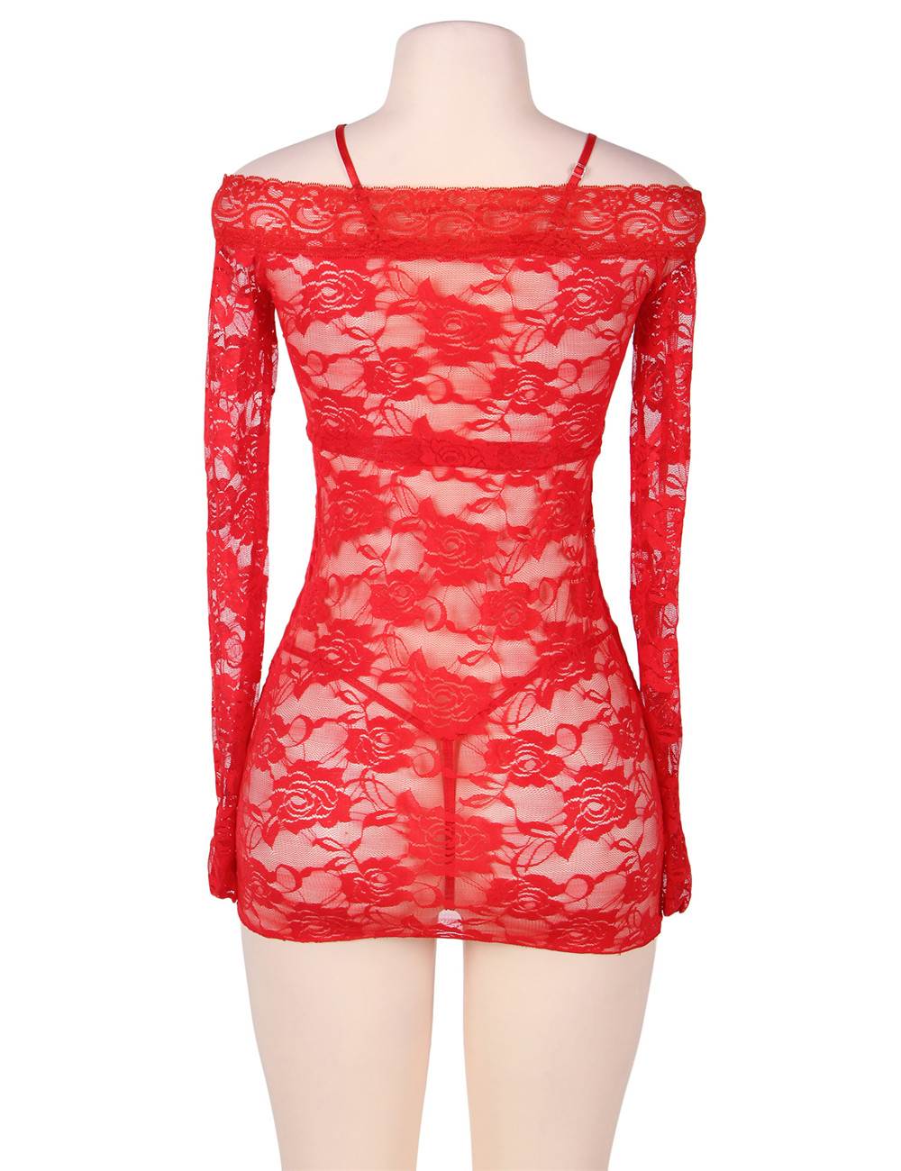 Hot Sale Sexy Off -Shoulder Sheer Red Lace Chemise Dress Online