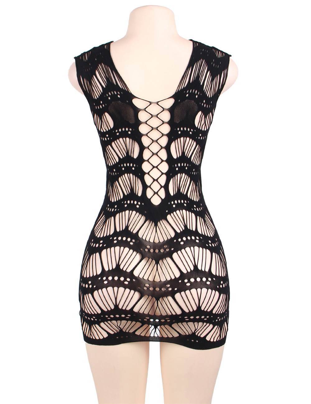 Plus Size Black Crocheted Lace Hollow Out Chemise Bodystocking Ohyeah