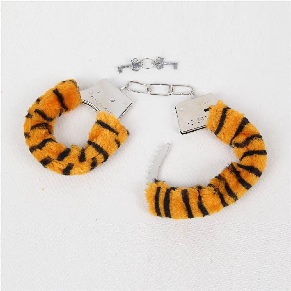 Tiger Print Adult Soft Steel Fuzzy Furry Cuffs Working Metal Handcuffs ...