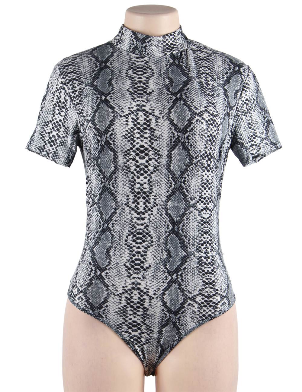 Charming Snakeskin Design Short Sleeve Bodysuit | Ohyeah888