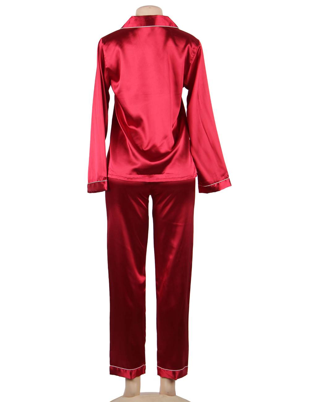 Wine Red Long Sleeve Silk Pajamas Set Two Piece Set Ohyeahlady