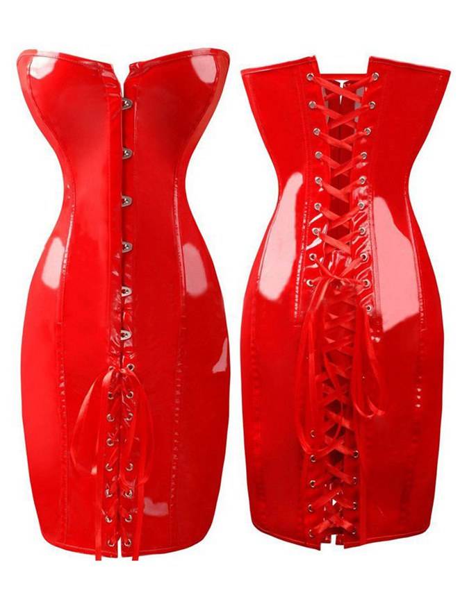 Wholesale Red Leather Corset Bodycon Dress Ohyeah